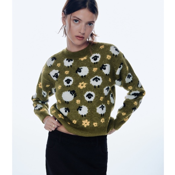 Zara | Sweaters | Zara Animal Sheep Jacquard Knit Sweater | Poshmark